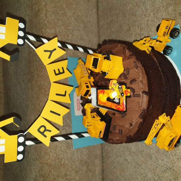 Digger Bunting Cake Topper, Boys Digger Truck Cake Topper, Personalised ...