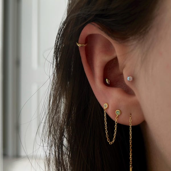 NEW ‣ 14K Solid Gold Vertical Helix Chain Piercing • Unique Gold ...