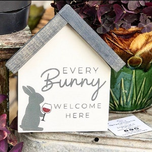 Every Bunny Welcome Here Mini House-shaped Sign Set Hand Painted Wood ...