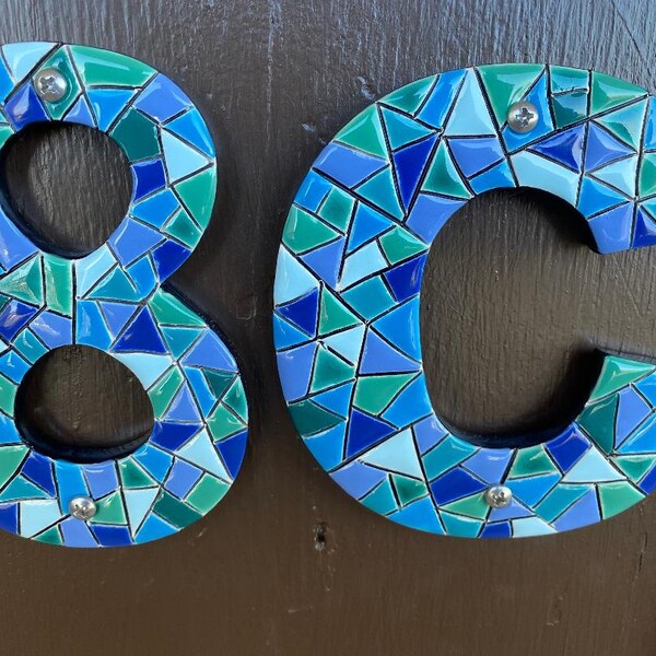 Custom Ceramic Numbers Tile Wall Hanging, Blue Mosaic Tiles Wall Decor ...