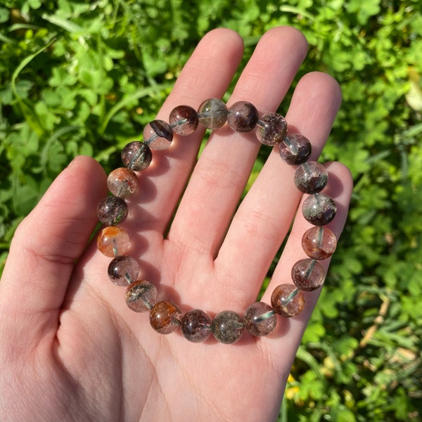 Natural Multi Color Phantom Quartz Bracelet Round Bead Energy Gemstone ...