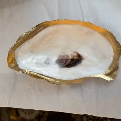 Gold & Pearl Oyster Shell Ring Dish, Bridal Gift, Engagement Gift ...