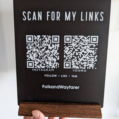 QR Code Social Media Sign W/ Wood Stand Scannable Office Table Desk ...