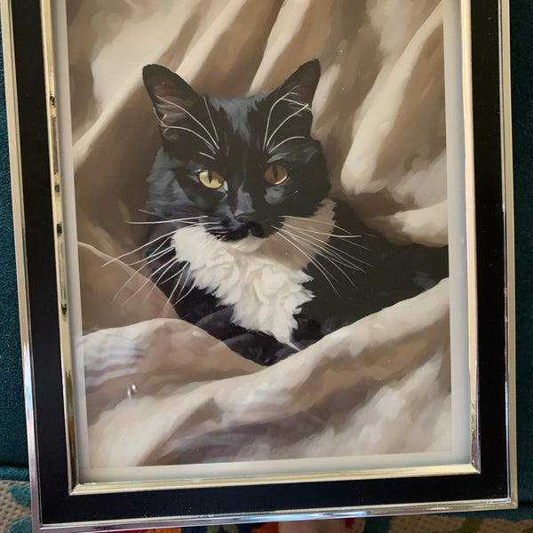 Tuxedo Cat Portrait Fine Art Print | Oil Painting | Wall Decor | Gifts ...