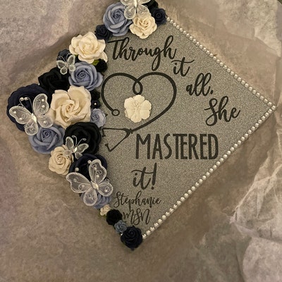 Mastered It Graduation Cap Topper Decoration With Flowers, Border and ...