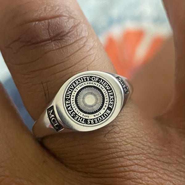 Custom Signet Ring College Emblem Signet Ring -personalized Ring Class ...