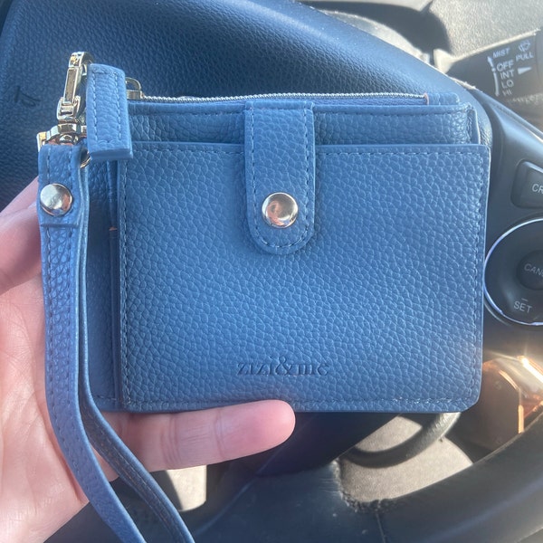 Vegan Leather Compact ID Wallet With Wristlet Attachment - Hollingworth ...