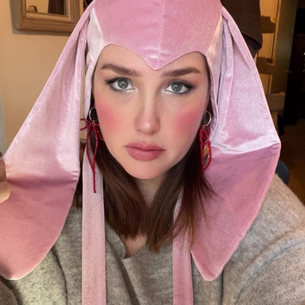 Red Evil Silk Satin Bonnet Horns Halloween Devil Woman Vintage Bonnet ...