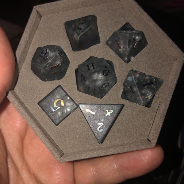 Black Inked Lightning Glass Cracked Glass (and Box) Polyhedral Dice DND ...