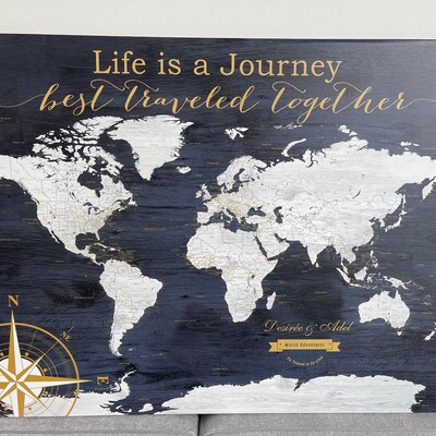 World Map Gift, Personalized Text, Customized Anniversary Gift for ...