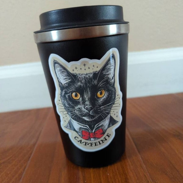 Caffeine Cat Sticker, Black Cat Sticker, Caffeine Sticker, Funny Cat ...