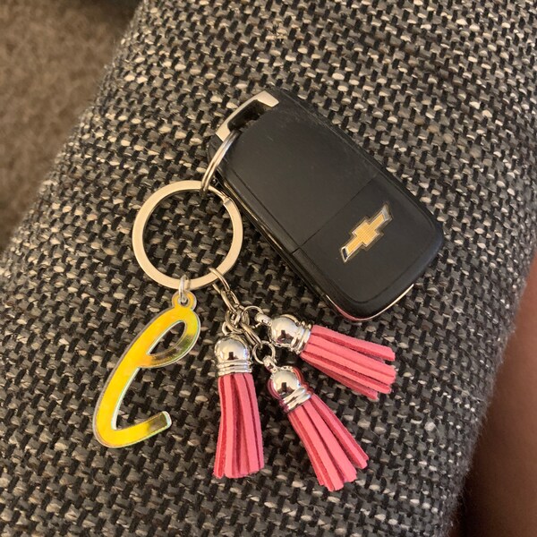 Individual Letter Keychain With Mini Tassels | Acrylic Initial Keychain ...