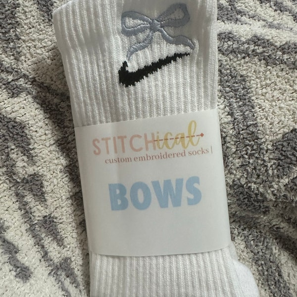 Bow Embroidered Socks | Ribbon Embroidered Socks | Bow Crew Socks ...