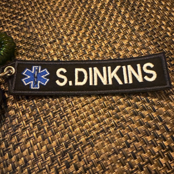 Personalized Custom Name EMT EMS Rescue Flag Embroidered Tag Keychain ...