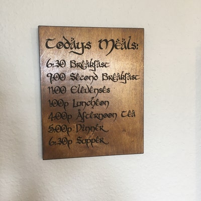 Lord of the Rings Inspired Hobbit Meal Times 8 in by 10 in Wood Sign ...