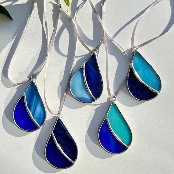 Stained Glass Raindrop Ornament Charm, Window Hanging, Wall Hanging ...