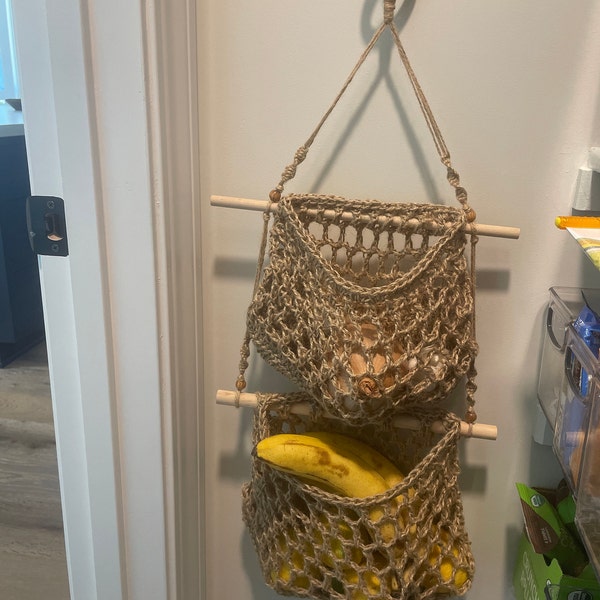 Jute Wall Hanging Basket. 3 Tier. Storage for Fruits, Vegetables, Onion ...