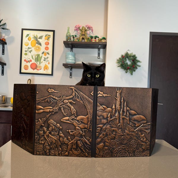 DND DM Screen With 4 Wider Panels - 3D Faux Leather Panoramic Battle ...