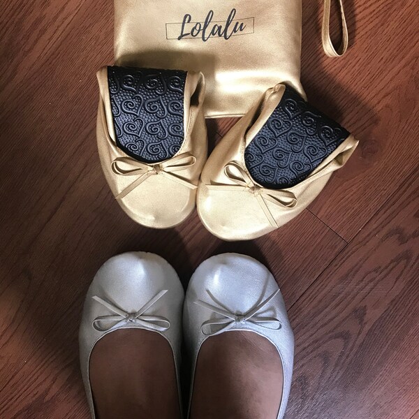 Lolalu Gold Rollable Flats ,rollable Shoe, Foldable Flats, Wedding ...