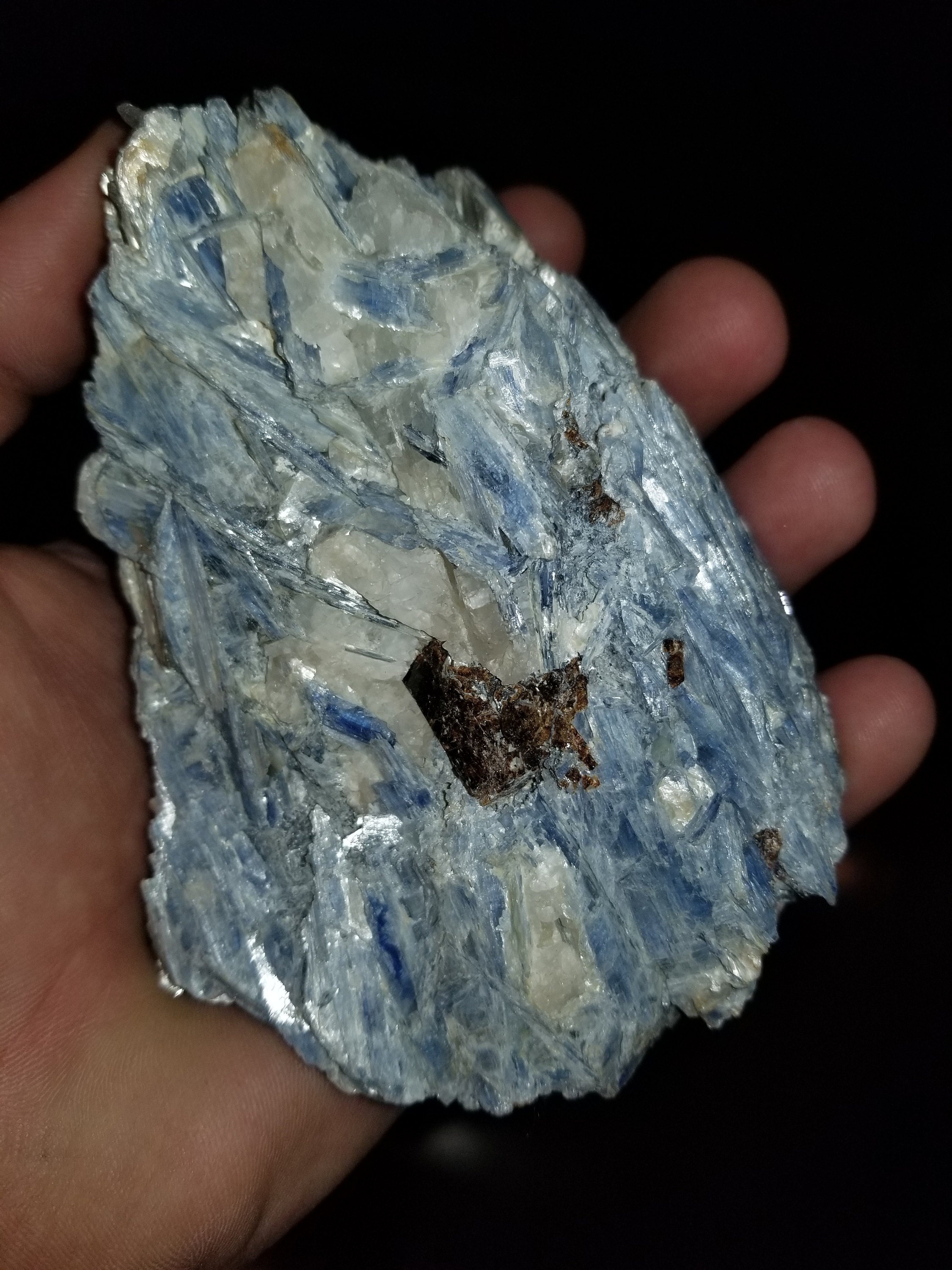 760g Large Blue and White Kyanite Cluster with Red Garnet Mineral Specimen