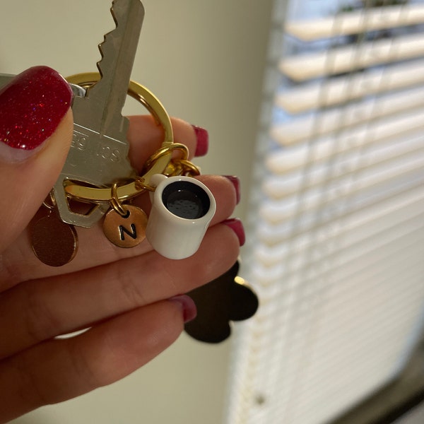 Coffee Keychain VERY SMALL Coffee Cup Keyring Black Coffee Charm ...