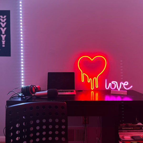 Dripping Heart Neon Sign / Pink Neon Sign Bedroom / Custom Neon Light ...