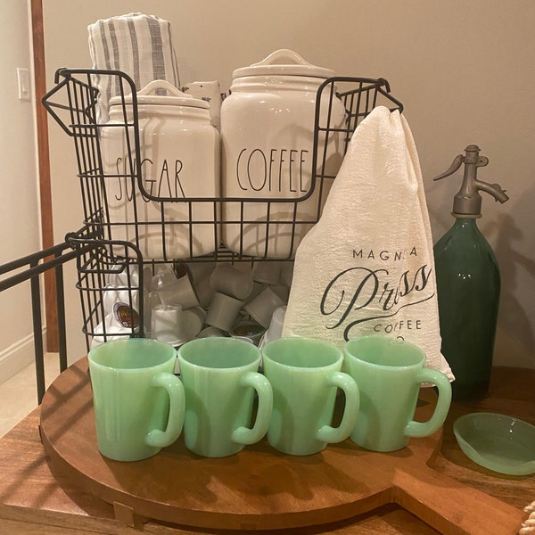 Jadeite Mugs, Set of 4 Cups by Mosser Glass, Optic Dot 9 Oz Mugs FREE ...