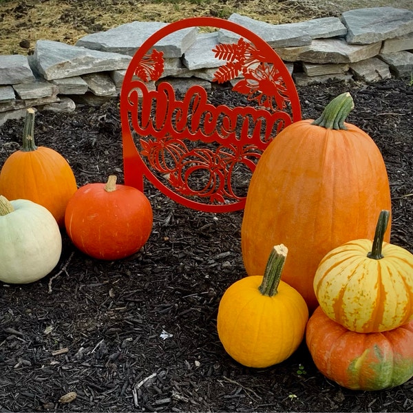 Fall Decor Yard Sign, Metal Lawn Stake, Elegant Autumn Welcome Greeting ...
