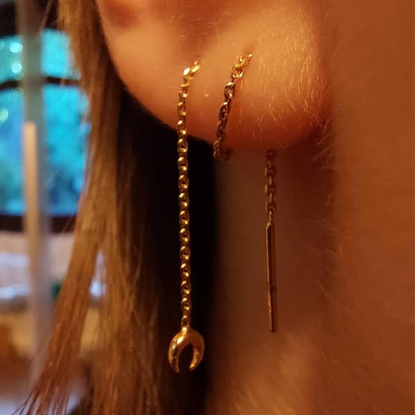 Top Helix Chain Piercing • Hanging Pendulum Helix Earring • Crescent ...