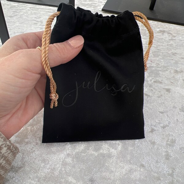 50 Personalized Black Flannel Drawstring Bags: Custom Logo Jewelry ...