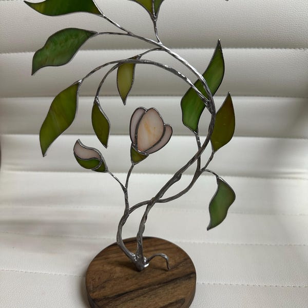 Stained Glass Oak Branch Suncatcher Acorns Botanical Artwork Mothers ...