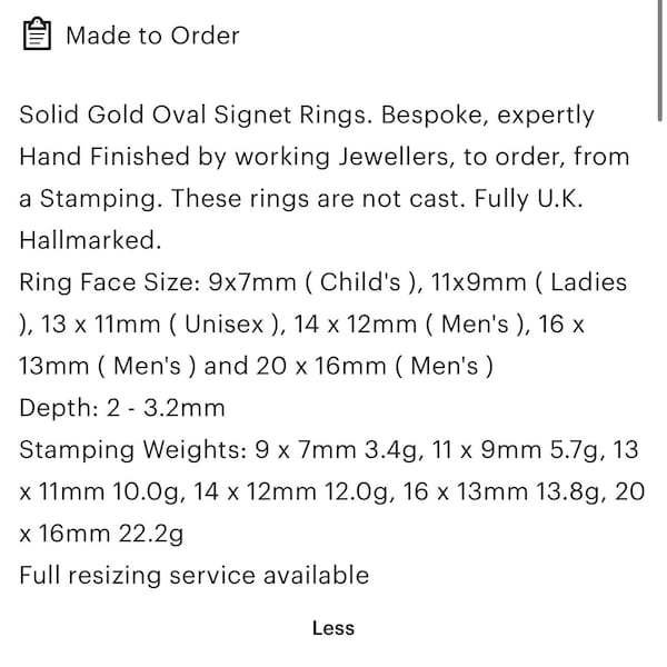 9ct Solid Gold Oval Signet Rings. Bespoke, Solid, Hand Crafted ...