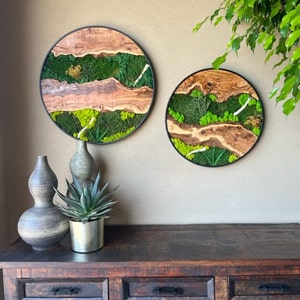 Round Wood Design With Metal Frame Botanical Wall Art for - Etsy