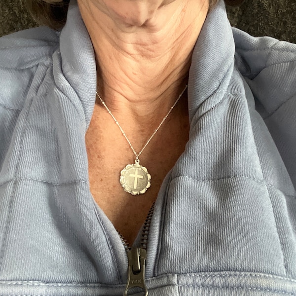 Cross Medallion Necklace, Large Coin Cross Necklace, Round Cross ...