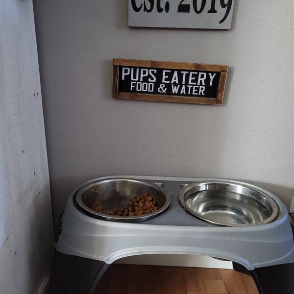 Pups Eatery Food & Water Dog Food Sign - Long Pet Food Wall Hanging ...