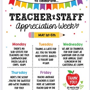 Editable Teacher Appreciation Week Itinerary Poster Teachers Staff ...