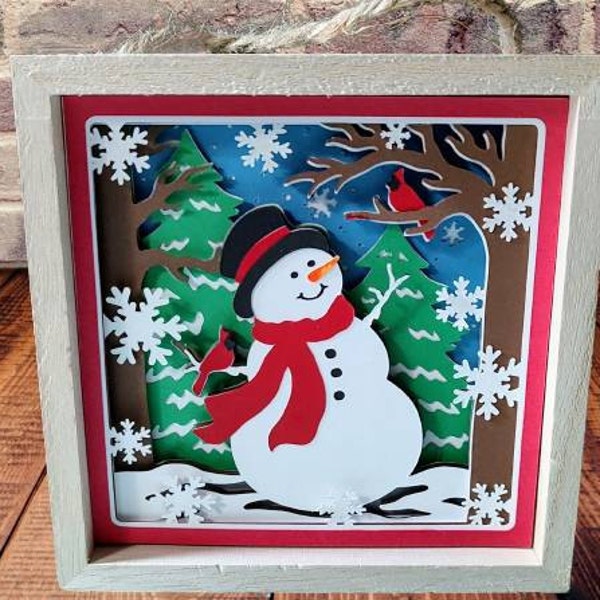 Snowman and Cardinals Shadow Box SVG/ Christmas Home Decor/ Winter ...