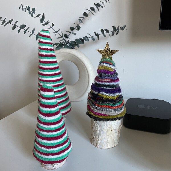 Multicolor Rainbow Felted Wool Christmas Tree Set Handmade Wool Decor ...