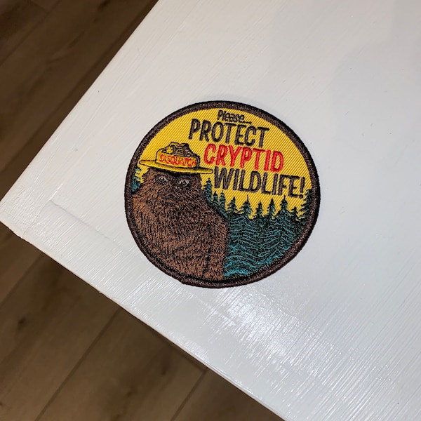 Cryptid PSA Patch - Cryptozoology Tracking Society Bigfoot Sasquatch Badge NPS Smokey the Bear ...