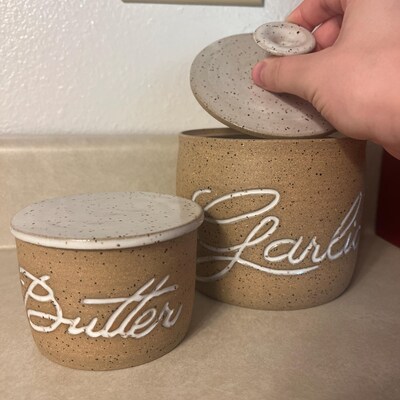 Mountain Design Handmade Pottery Butter Crock, French Butter Keeper ...