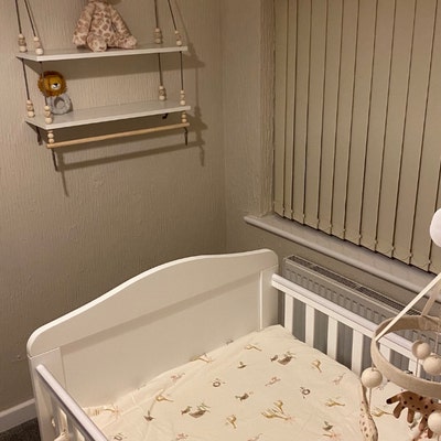 2 Tier Nursery Shelf With Clothes Rail, White Shelf With Rail, Double ...