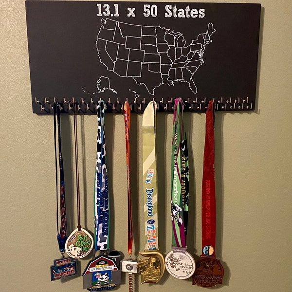 Marathons Across America - 50 States Medal Holder With 50 Hooks on ...