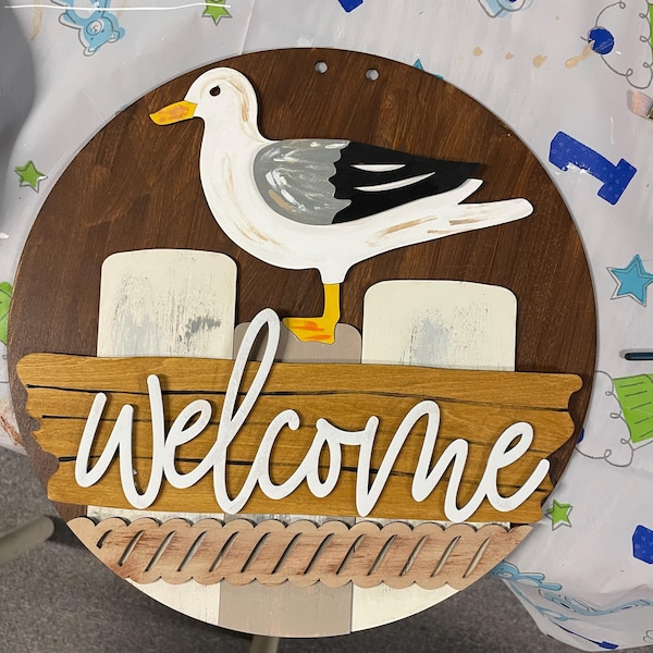 Welcome Seagull Driftwood Sign, Digital Download, Round Door Hanger SVG ...