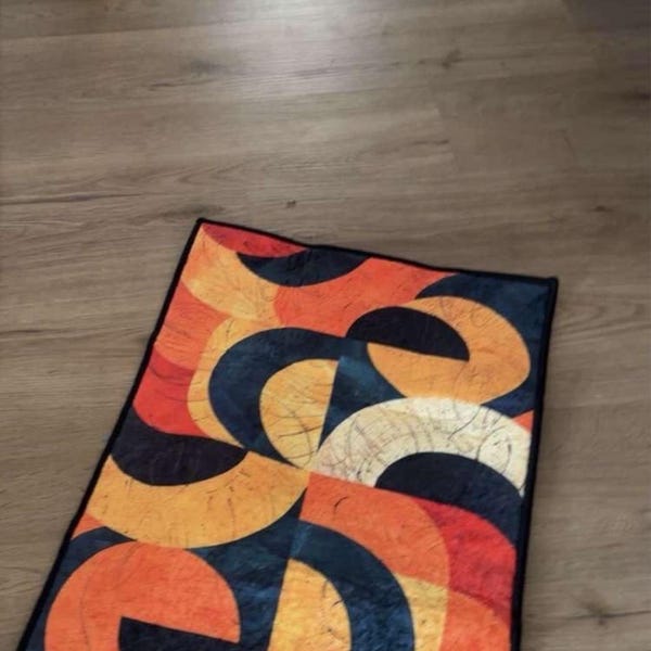 Abstract Shapes Shades Green Orange Modern Area Rug, Boho Dorm Decor ...