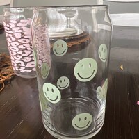 Sage Green Smiley Face Iced Coffee Glass Cup - Etsy Canada