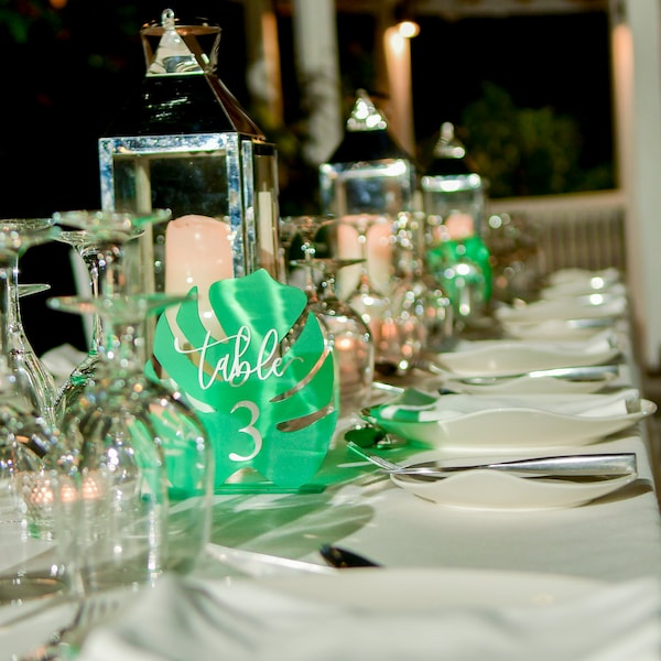 Monstera Leaf Table Number • Tropical Table Number • Hand Lettered ...