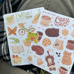 Cozy Cafe Sticker Sheet Aesthetic Coffee Stickers, Cat Stickers, Light ...