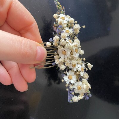 Natural Lavender Hair Comb Violet and White Floral Comb Magaela Wedding ...