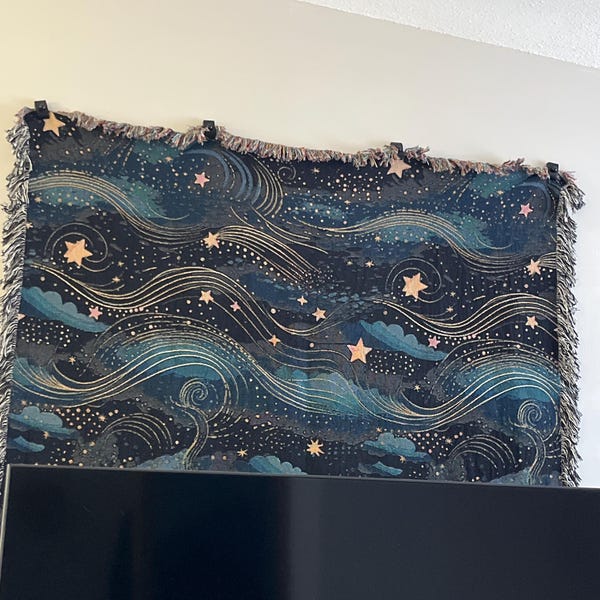Celestial Woven Blanket, Night Sky Stars Throw Blanket for Couch, Navy ...