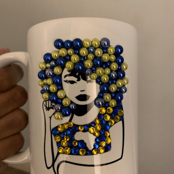 Mug, Bling Mug, Ceramic Mug, Rhinestone Mug, Resin Rhinestones, Coffee ...